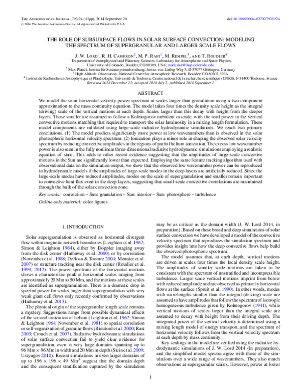 (PDF) The Role of Subsurface Flows in Solar Surface Convection ...