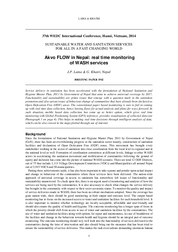 (PDF) Akvo FLOW in Nepal: real time monitoring of WASH services