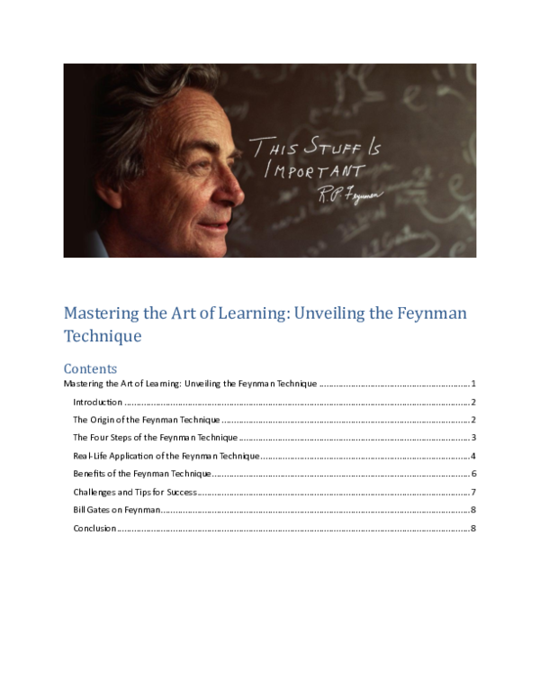 (PDF) Mastering the Art of Learning: Unveiling the Feynman Technique