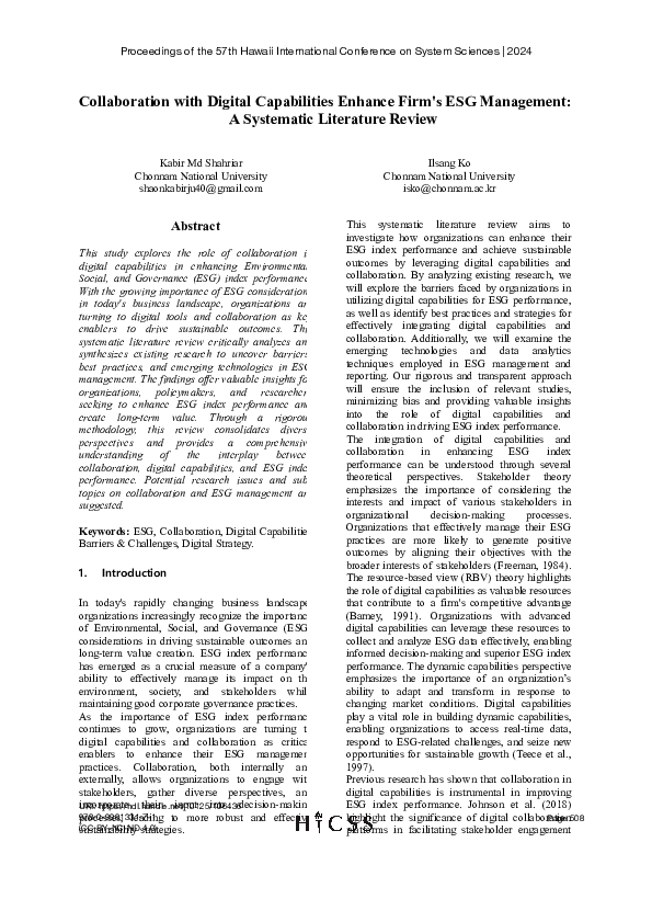 (PDF) Collaboration with Digital Capabilities Enhance Firm's ESG Management: A Systematic ...