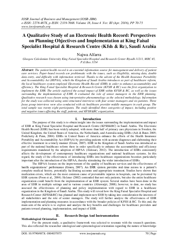 (PDF) A qualitative study of an electronic health record : perspective on planning objectives ...