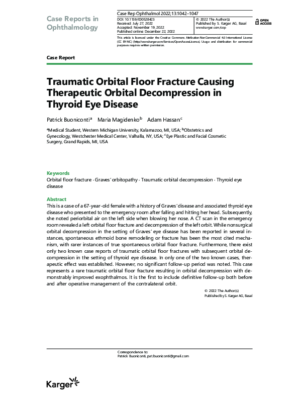 (PDF) Traumatic Orbital Floor Fracture Causing Therapeutic Orbital Decompression in Thyroid Eye ...