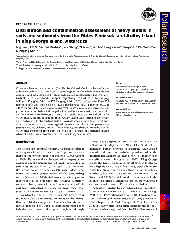 (PDF) Distribution and contamination assessment of heavy metals in soils and sediments from the ...