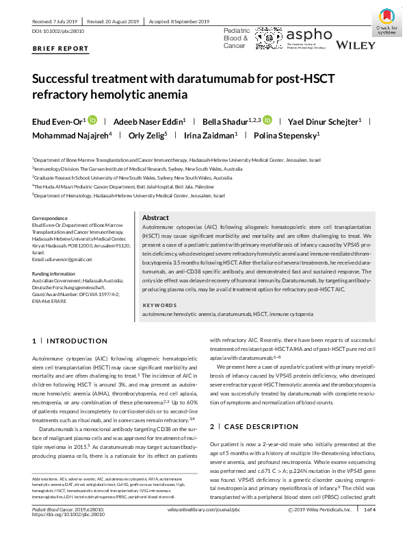 (PDF) Successful treatment with daratumumab for post‐HSCT refractory ...