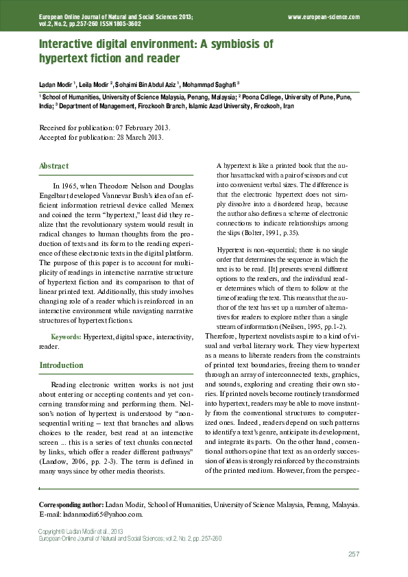 (PDF) Interactive digital environment: A symbiosis of hypertext fiction ...