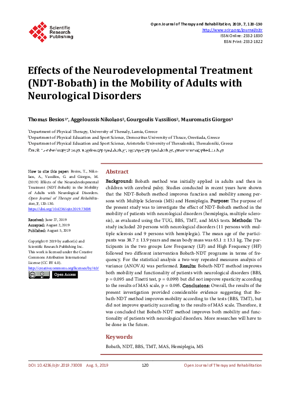 (PDF) Effects of the Neurodevelopmental Treatment (NDT-Bobath) in the ...