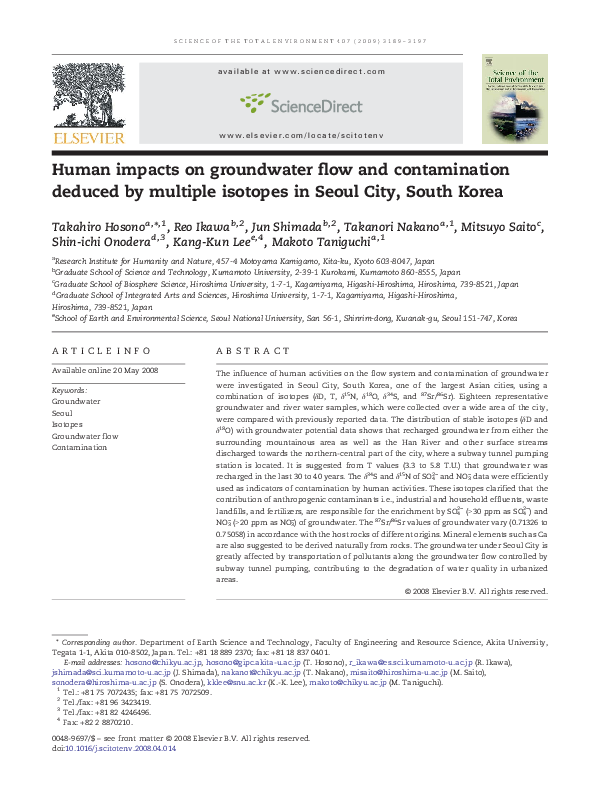 (PDF) Human impacts on groundwater flow and contamination deduced by ...