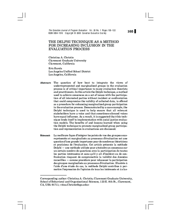 (PDF) The Delphi Technique as a Method for Increasing Inclusion in the Evaluation Process