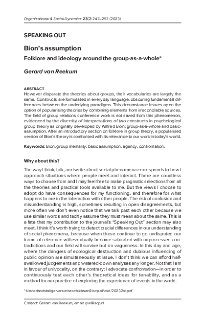 (PDF) Bion's assumption: Folklore and ideology around the group-as-a-whole