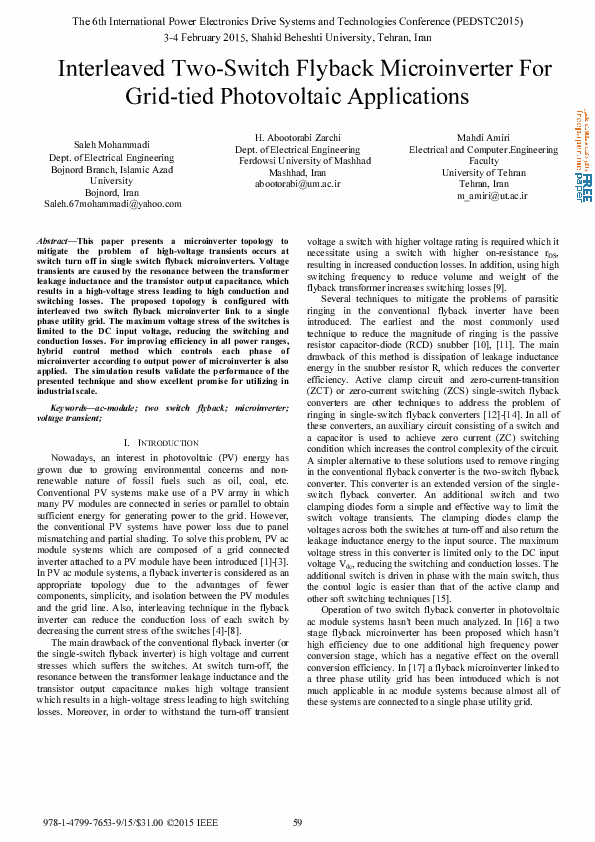 (PDF) Interleaved two-switch flyback microinverter for grid-tied ...