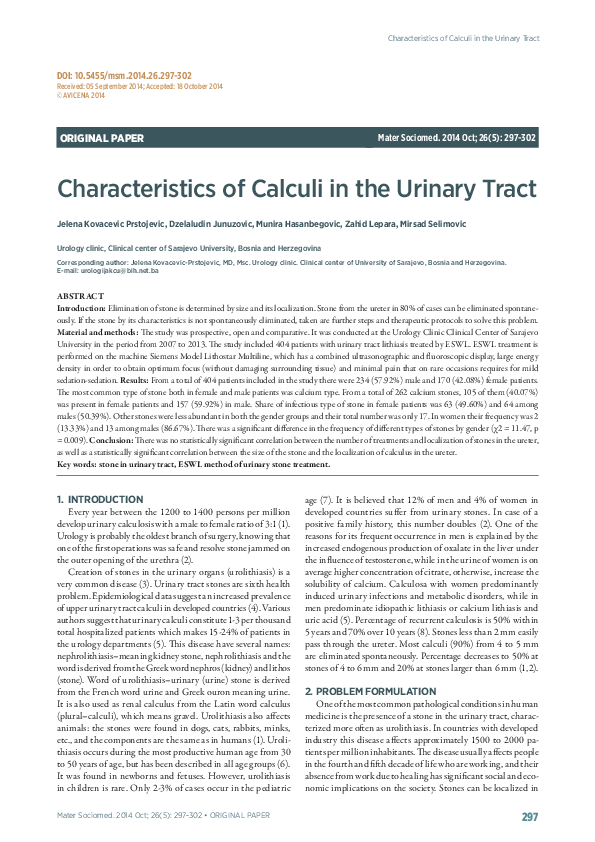 (PDF) Characteristics of Calculi in the Urinary Tract Characteristics ...