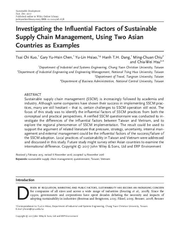 (PDF) Investigating the Influential Factors of Sustainable Supply Chain Management, Using Two ...