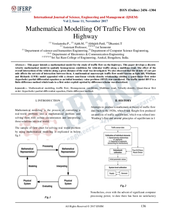 Mathematical Modelling Of Traffic Flow on Highway