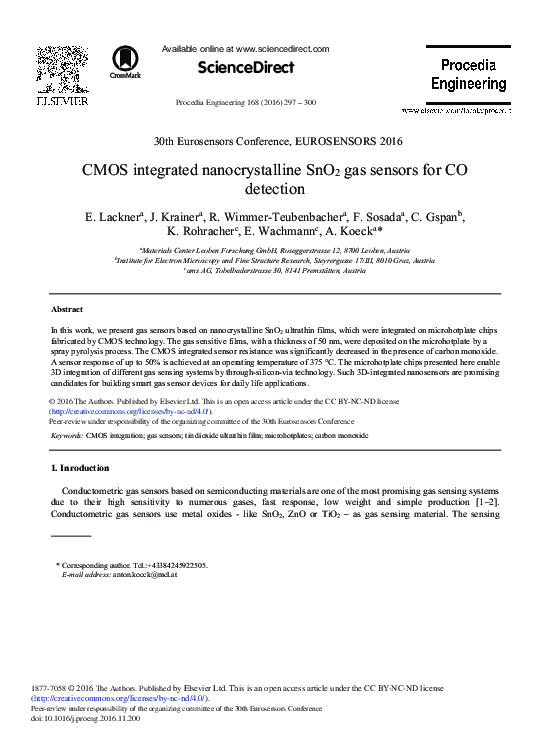 (PDF) CMOS Integrated Nanocrystalline SnO 2 Gas Sensors for CO Detection