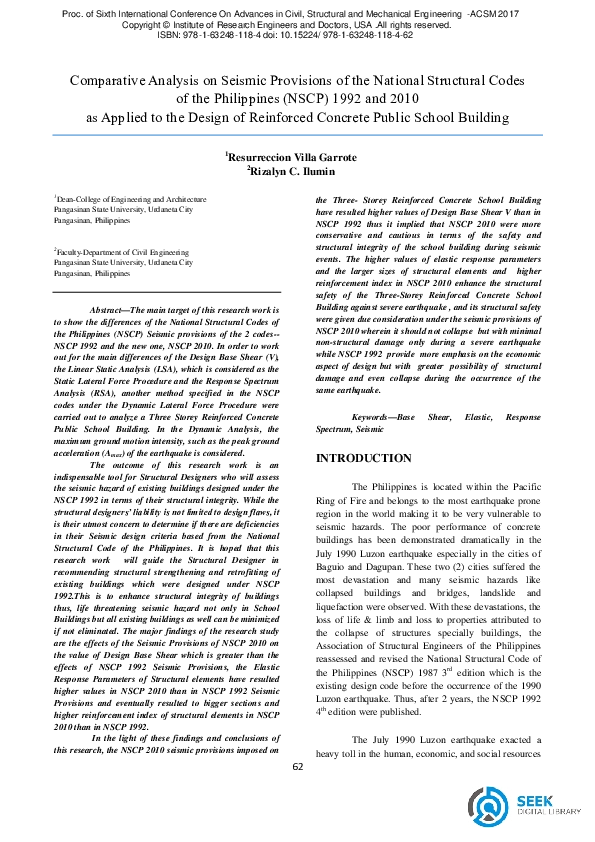 (PDF) Comparative Analysis on Seismic Provisions of the National ...
