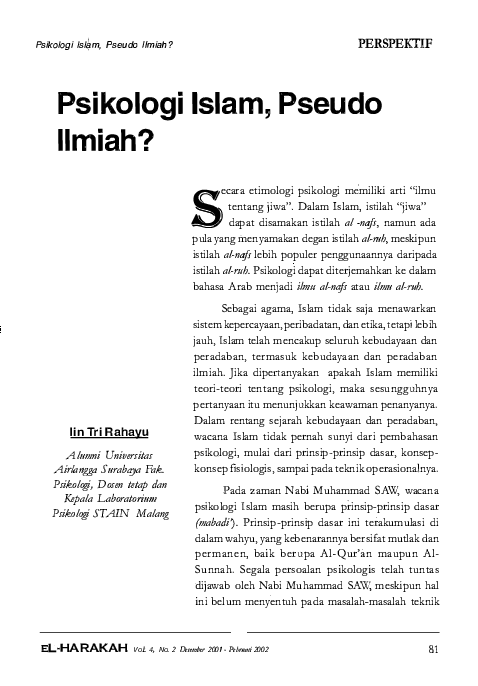 (PDF) Psikologi Islam, Pseudo Ilmiah?