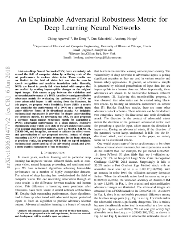 (PDF) An Explainable Adversarial Robustness Metric for Deep Learning Neural Networks