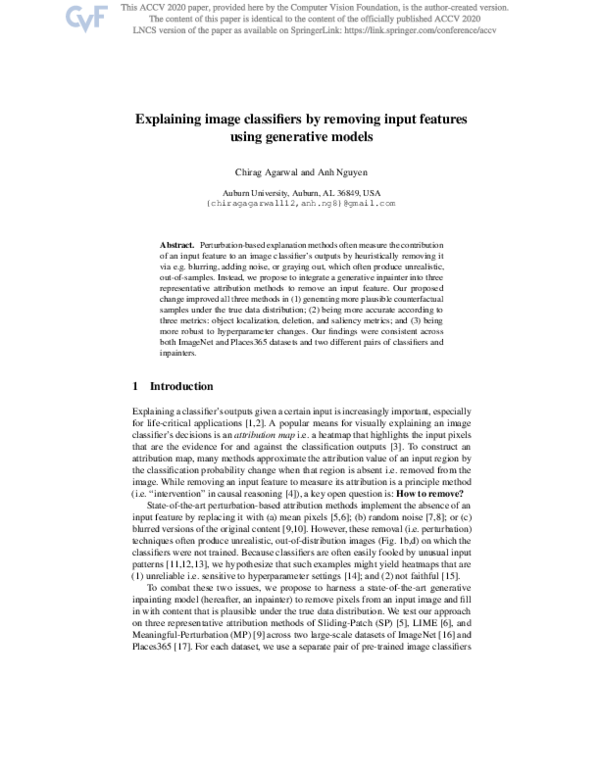 (PDF) Explaining Image Classifiers by Removing Input Features Using ...