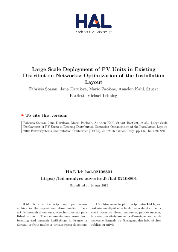 Pdf Large Scale Deployment Of Pv Units In Existing Distribution Networks Optimization Of The