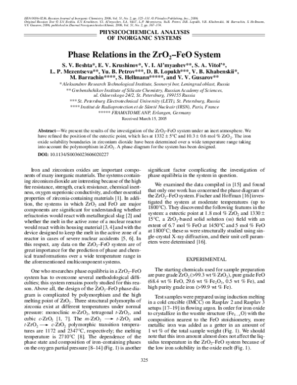 (PDF) Phase relations in the ZrO2-FeO system | Marc Barrachin ...