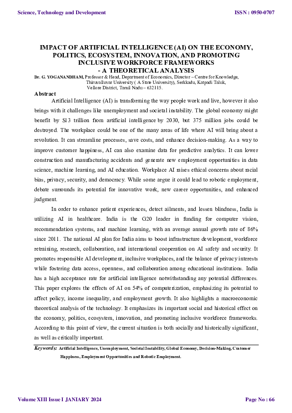 (PDF) IMPACT OF ARTIFICIAL INTELLIGENCE (AI) ON THE ECONOMY, POLITICS, ECOSYSTEM, INNOVATION ...