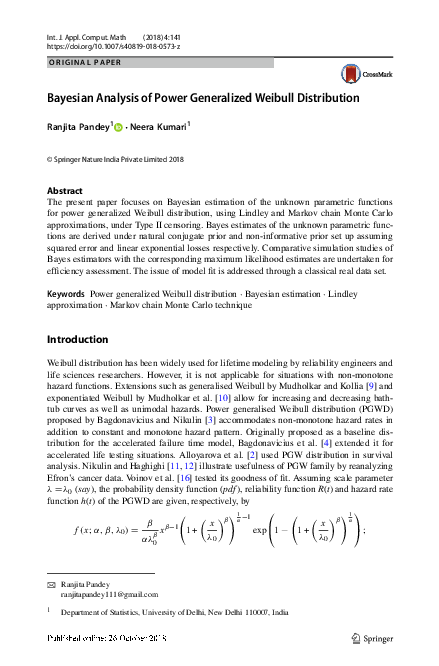 (PDF) Bayesian Analysis of Power Generalized Weibull Distribution