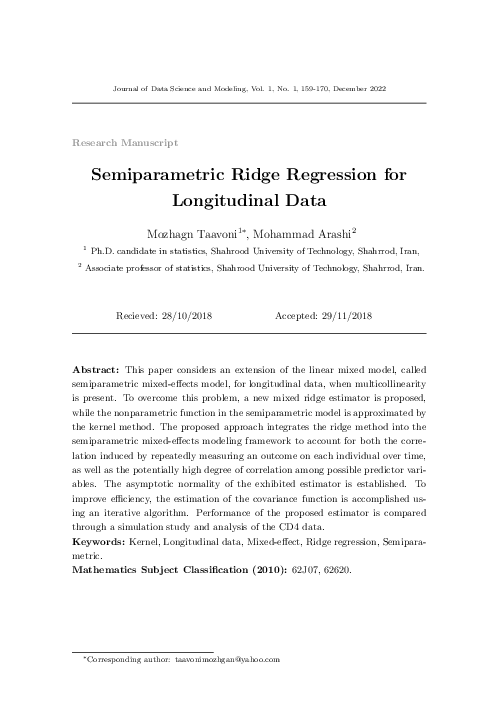 Pdf Semiparametric Ridge Regression For Longitudinal Data