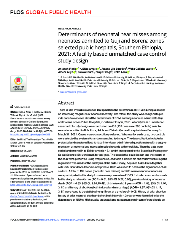 (PDF) Determinants of neonatal near misses among neonates admitted to ...