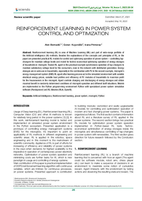(PDF) Reinforcement Learning in Power System Control and Optimization