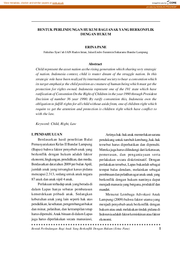 (PDF) Bentuk Perlindungan Hukum Bagi Anak Yang Berkonflik dengan Hukum