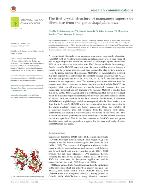 (PDF) The first crystal structure of manganese superoxide dismutase ...
