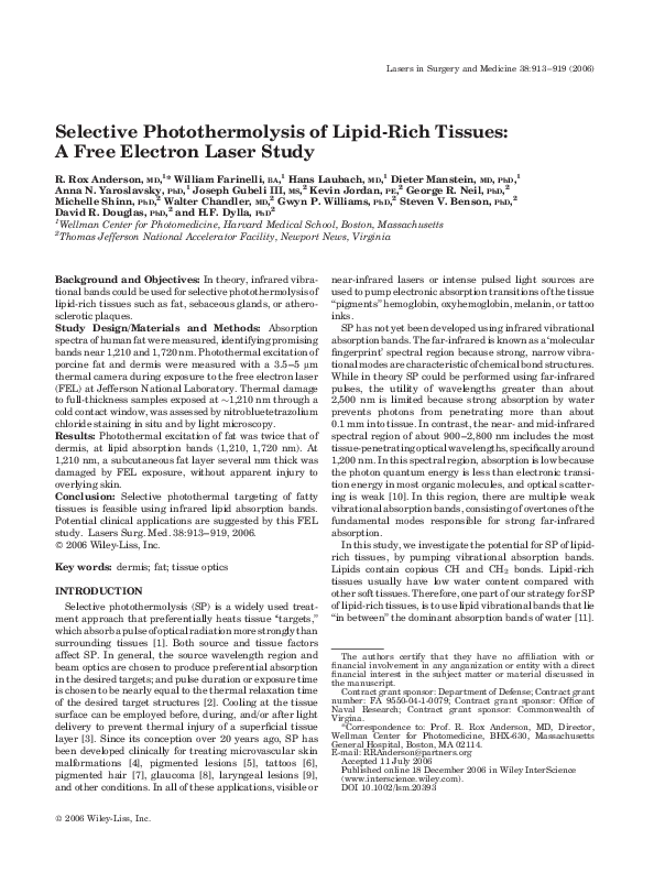 (PDF) Selective photothermolysis of lipid-rich tissues: A free electron ...