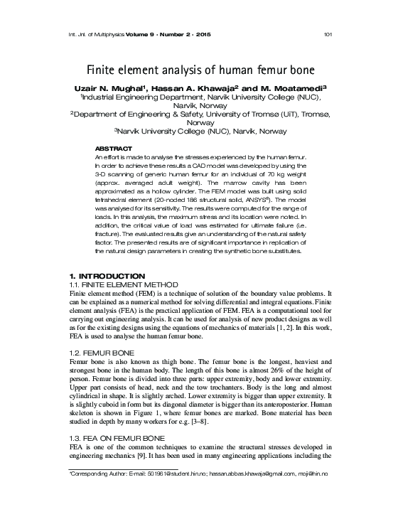 (PDF) Finite element analysis of human femur bone | Uzair Mughal - Academia.edu