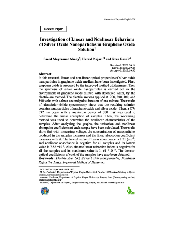 (PDF) Investigation of Linear and Nonlinear Behaviors of Silver Oxide ...