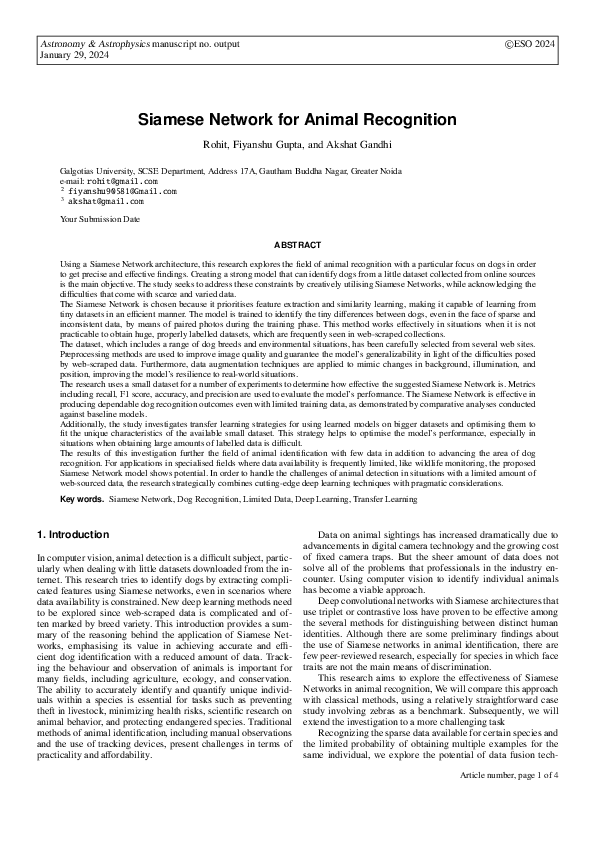 (PDF) Siamese Network for Animal Recognition