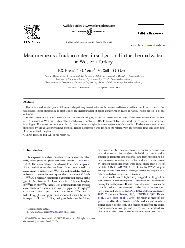 (PDF) Measurements of radon content in soil gas and in the thermal ...