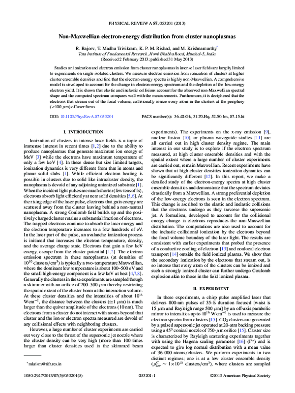 (PDF) Non-Maxwellian electron-energy distribution from cluster nanoplasmas