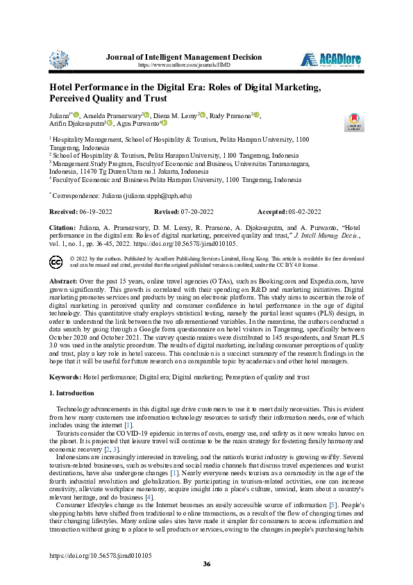 (PDF) Hotel Performance in the Digital Era: Roles of Digital Marketing, Perceived Quality and Trust