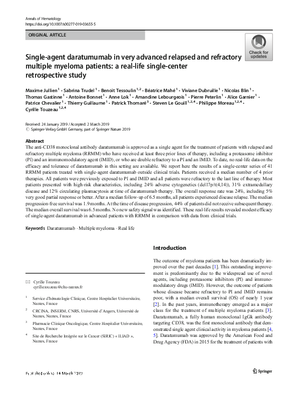 (PDF) Single-agent daratumumab in very advanced relapsed and refractory multiple myeloma ...