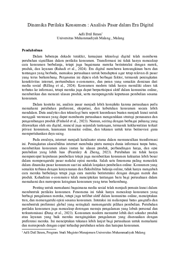 (DOC) Dinamika Perilaku Konsumen : Analisis Pasar dalam Era Digital