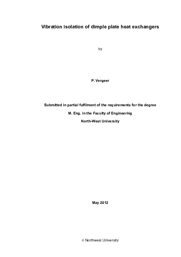 (PDF) Vibration isolation of dimple plate heat exchangers / Pieter Vergeer