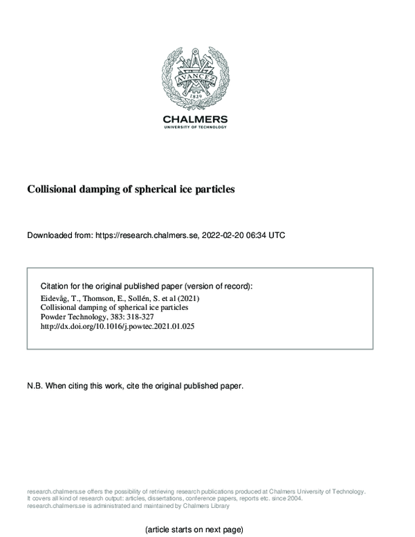 (PDF) Collisional damping of spherical ice particles