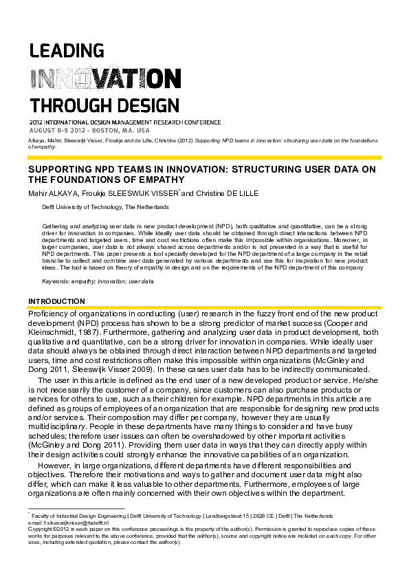 (PDF) Supporting NPD teams in innovation: Structuring user data on the foundations of empathy