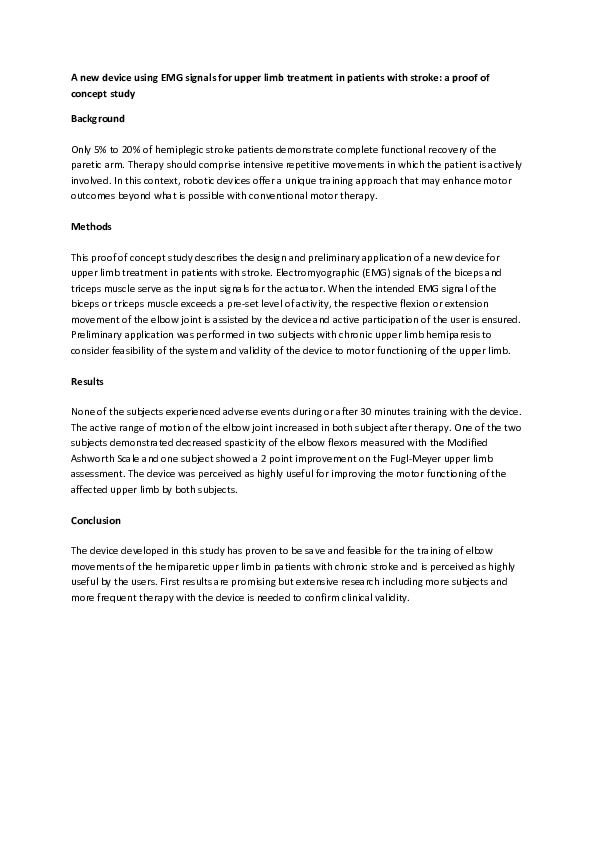 (PDF) A new device using EMG signals for upper limb treatment in ...