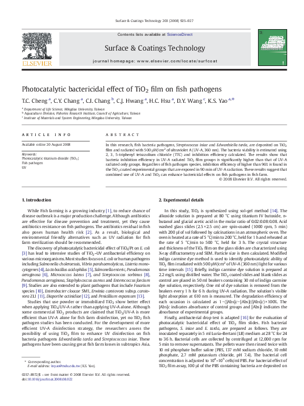 (PDF) TiO2 Film Enhances UV-A Bactericidal Effects on Fish Pathogens