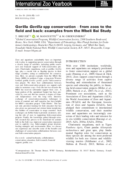 (PDF) Gorilla Gorilla spp conservation – from zoos to the field and back: examples from the ...