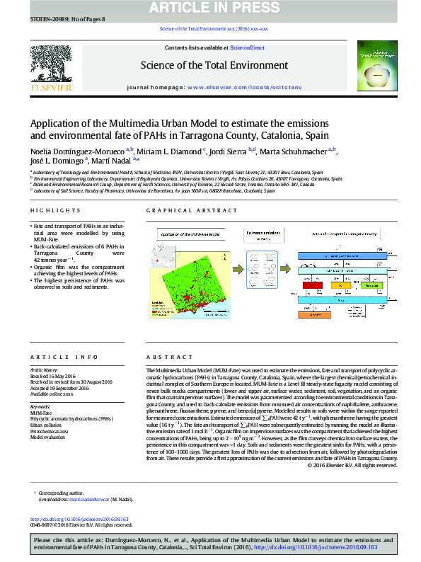 (PDF) Application of the Multimedia Urban Model to estimate the ...