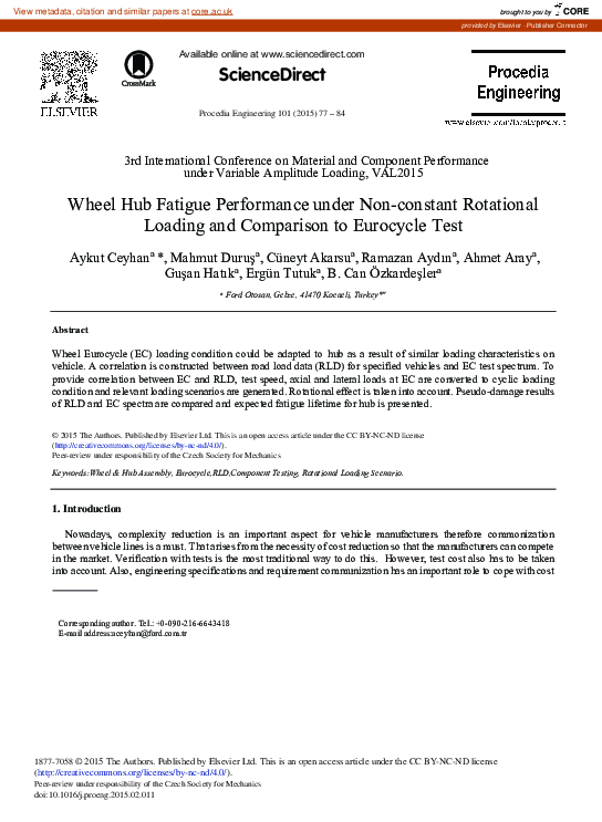 (PDF) Wheel Hub Fatigue Performance under Non-constant Rotational ...