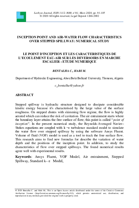 (PDF) Inception Point and Air-Water Flow Characteristics Over Stepped Spillway: Numerical Study