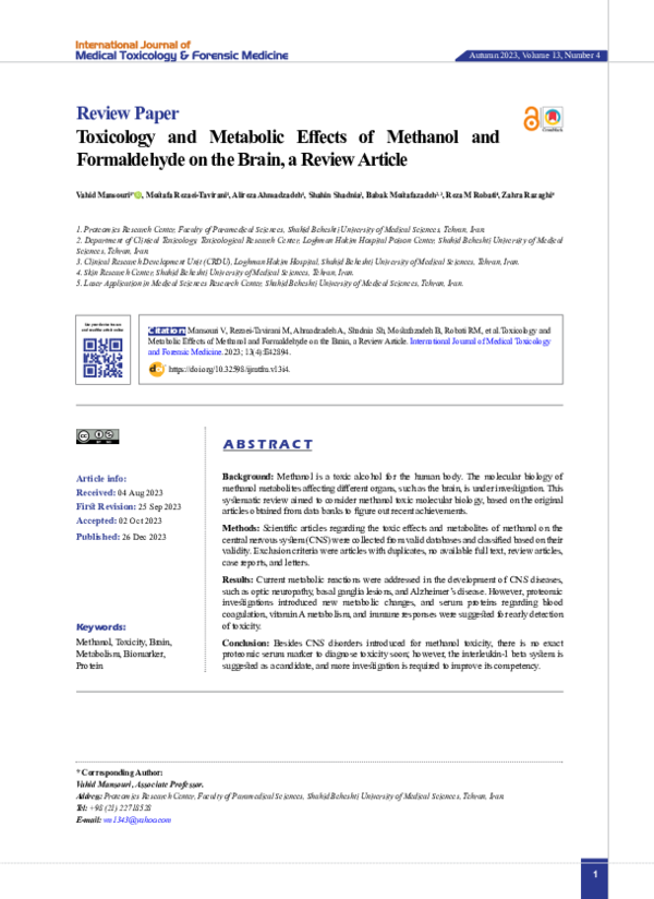 (PDF) Toxicology and Metabolic Effects of Methanol and Formaldehyde on ...